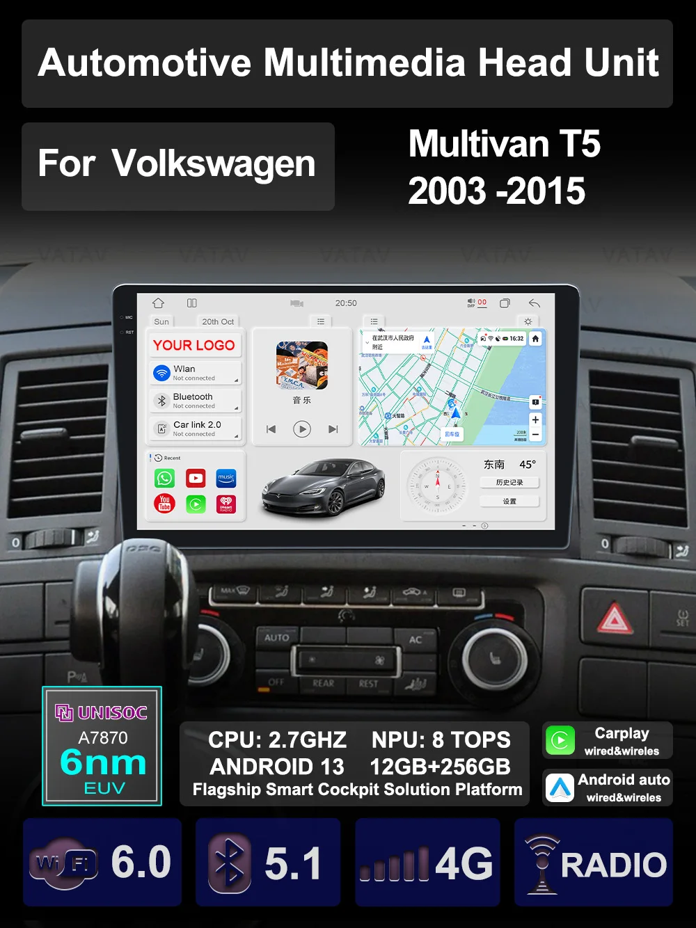 For-Volkswagen-Multivan-T5-2004-2015-Car-AI-Voice-Multimedia-Carplay ...