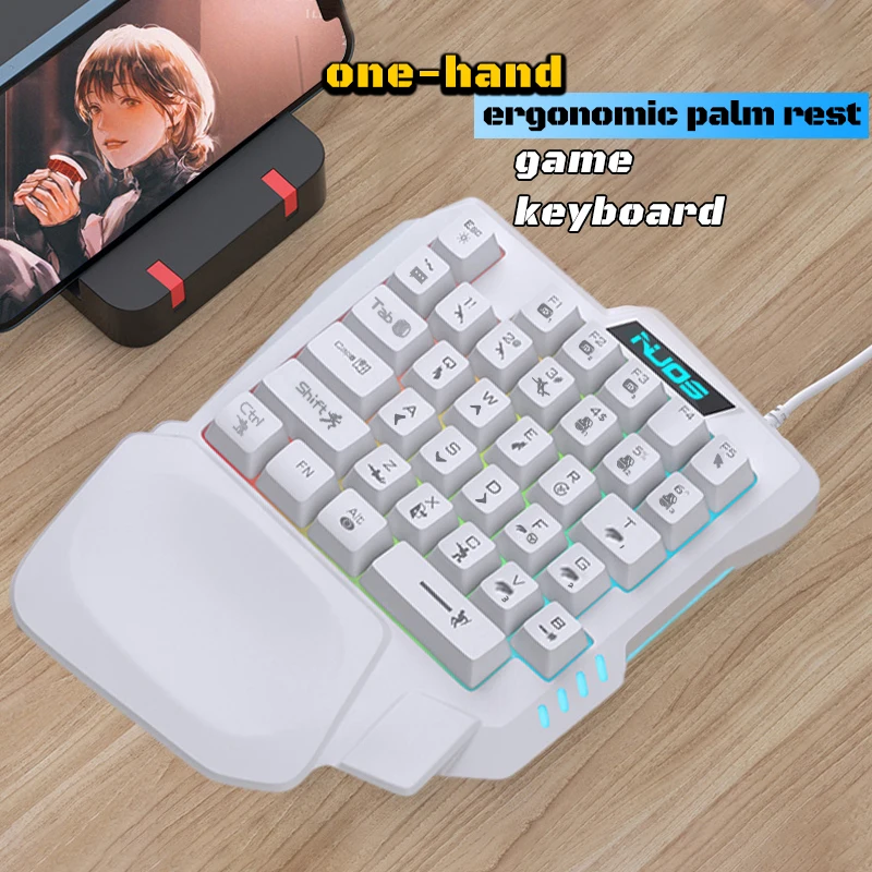 One Hand Ergonomics Gaming Keyboard ACC USB RGB 35 Keys Wired Backlit ...