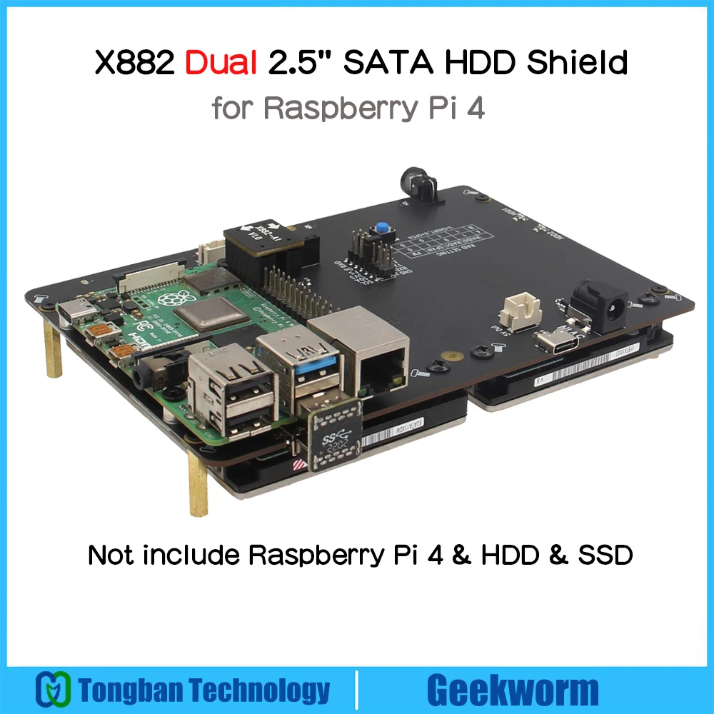 Geekworm X882 Dual 2.5" Sata Hdd/ssd Shield With Safe Shutdown For ...