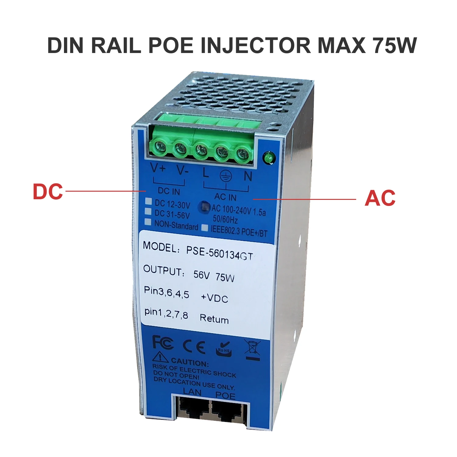 DIN-Rail-Industrial-POE-Injector-Midspan-AC-Or-DC-Input-Max-75w-802-3BT ...