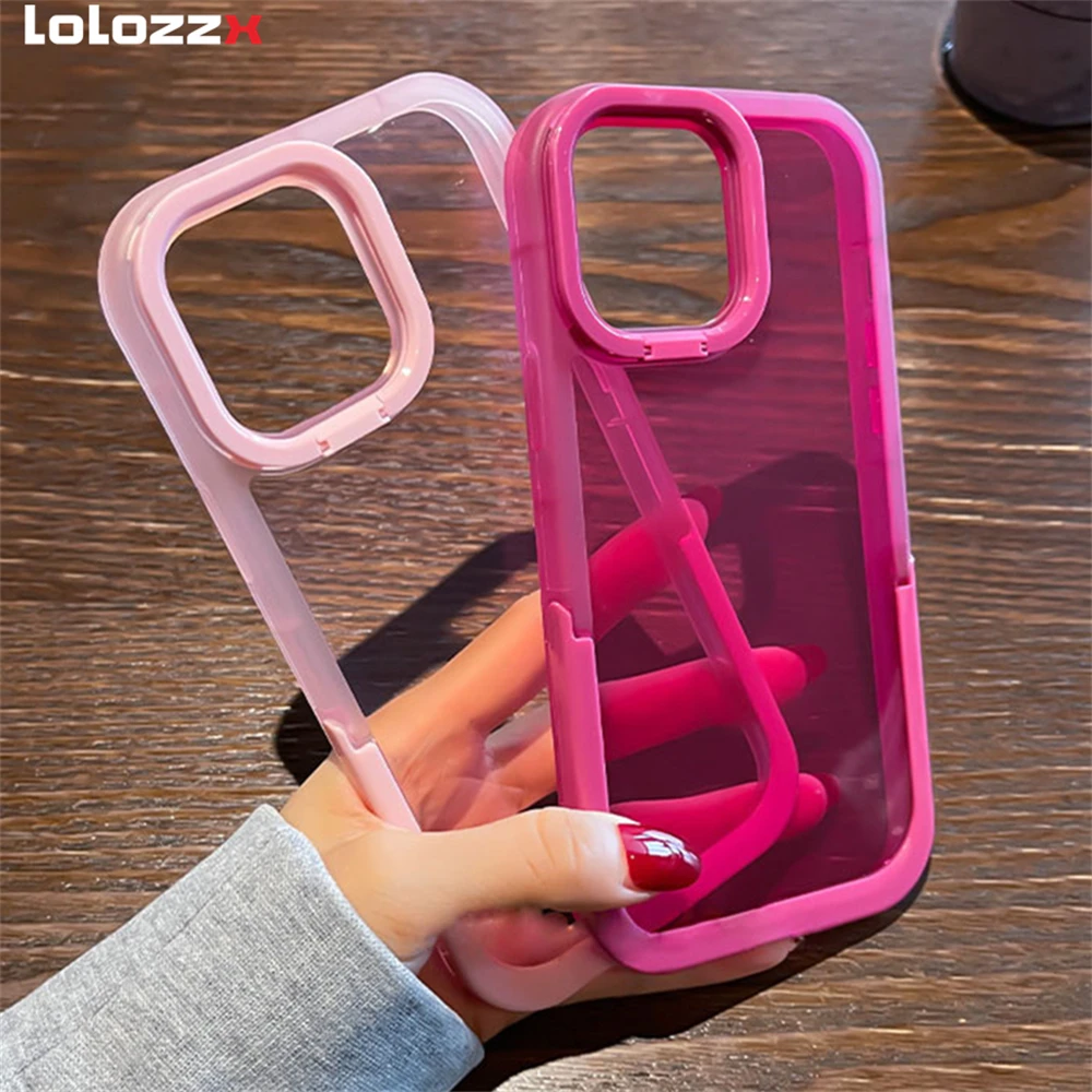 Solid-Color-Clear-Invisible-With-Stand-Holder-Camera-Stand-Phone-Case ...
