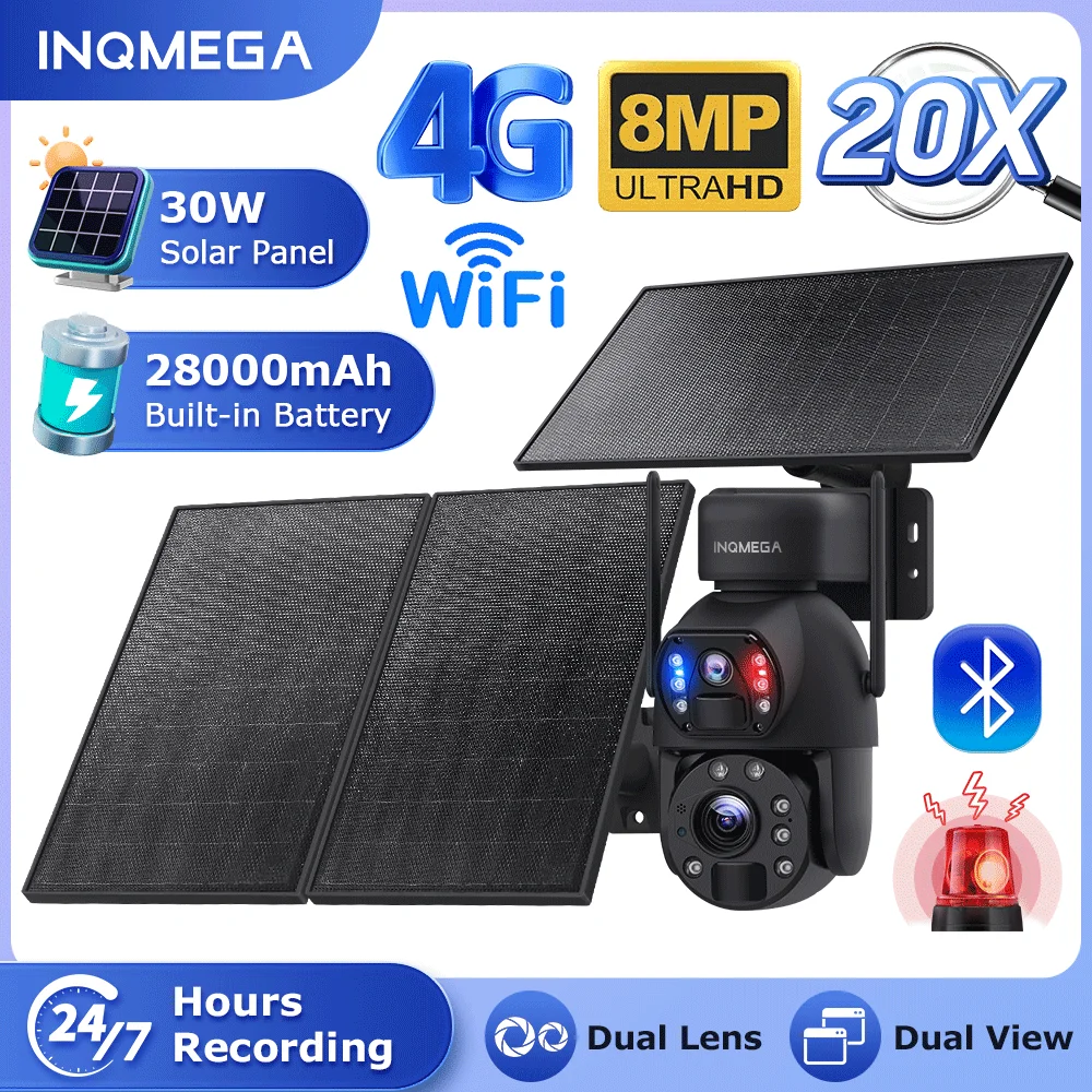 INQMEGA 8MP Solar Powered Camera 4G / WIFI 20X Zoom 30W Solar Outdoor ...