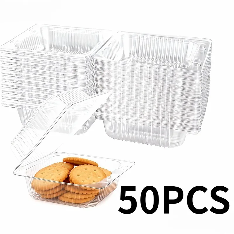50PCS Disposable Plastic Square Box Cake Boxes Lid Square Cheesecake ...