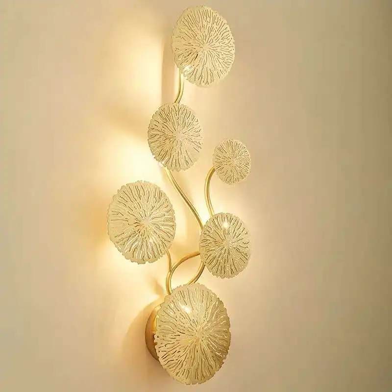 Gold-LED-Wall-Lights-Lotus-Leaf-Wall-Lamps-Living-Room-Bedroom-Bedside ...
