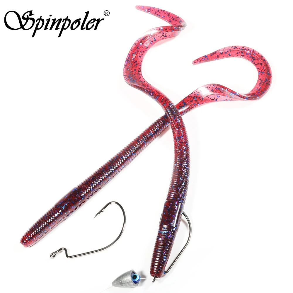 Spinpoler-Ribbon-Tail-Jumbo-Worm-Sinking-Fishing-Lure-Curl-Tail-Stick ...