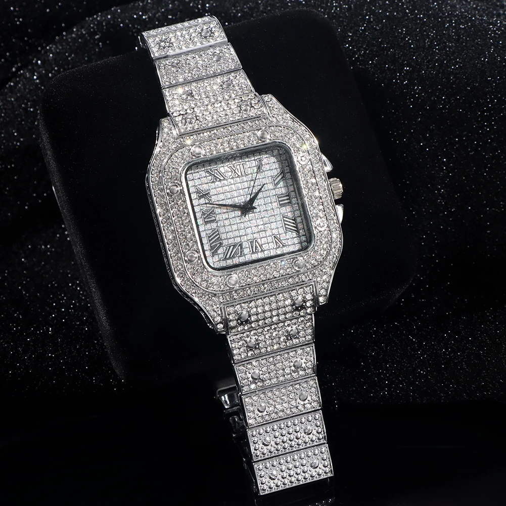 Fashion-Full-Iced-Out-Watches-for-Men-Women-Square-Stainless-Steel ...