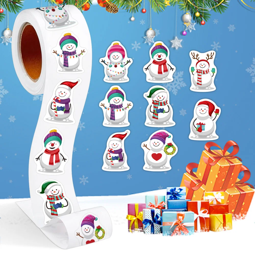 500Pcs-Roll-Heterotypic-Christmas-Themed-Snowmans-Stickers-8-Designs-2 ...
