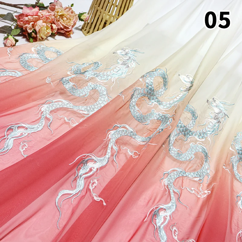 1M Chinese Style Dragon Embroidery Fabric 30D Gradient Tulle Fabric DIY ...