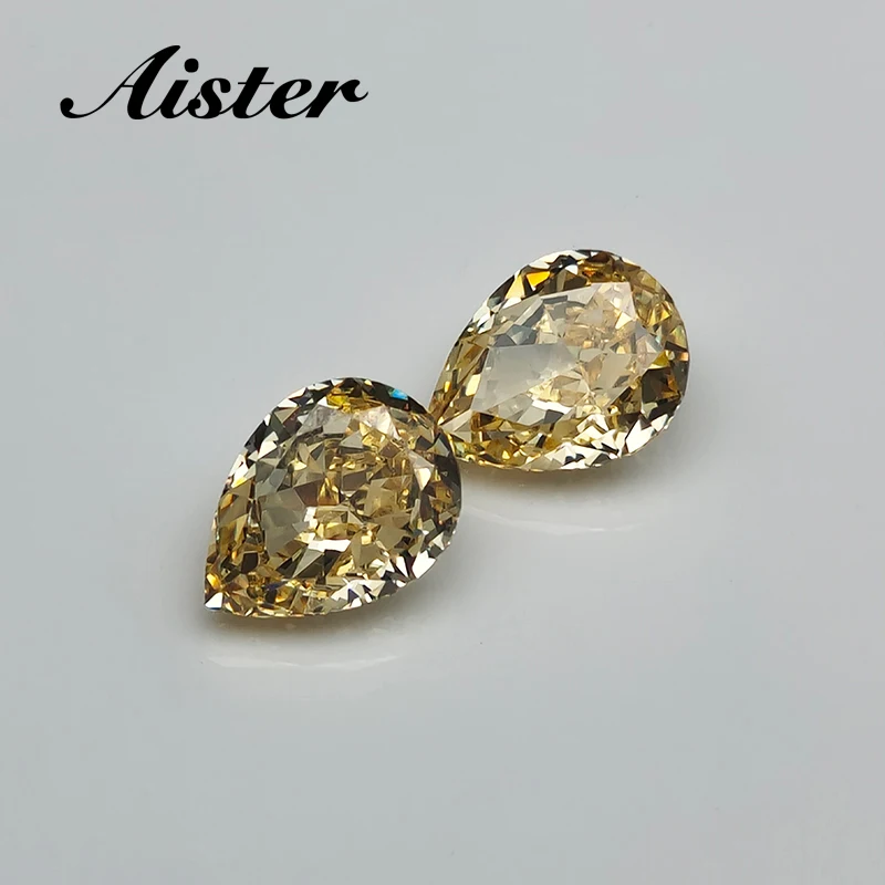 New-Yellow-Pear-Crushed-Ice-Cut-Cubic-Zirconia-High-Carbon-Lab-Diamond ...
