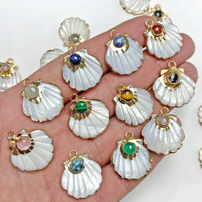 1-2-3PCS-Gold-Color-Shell-Pendant-White-Natural-Shell-Stone-Charm ...