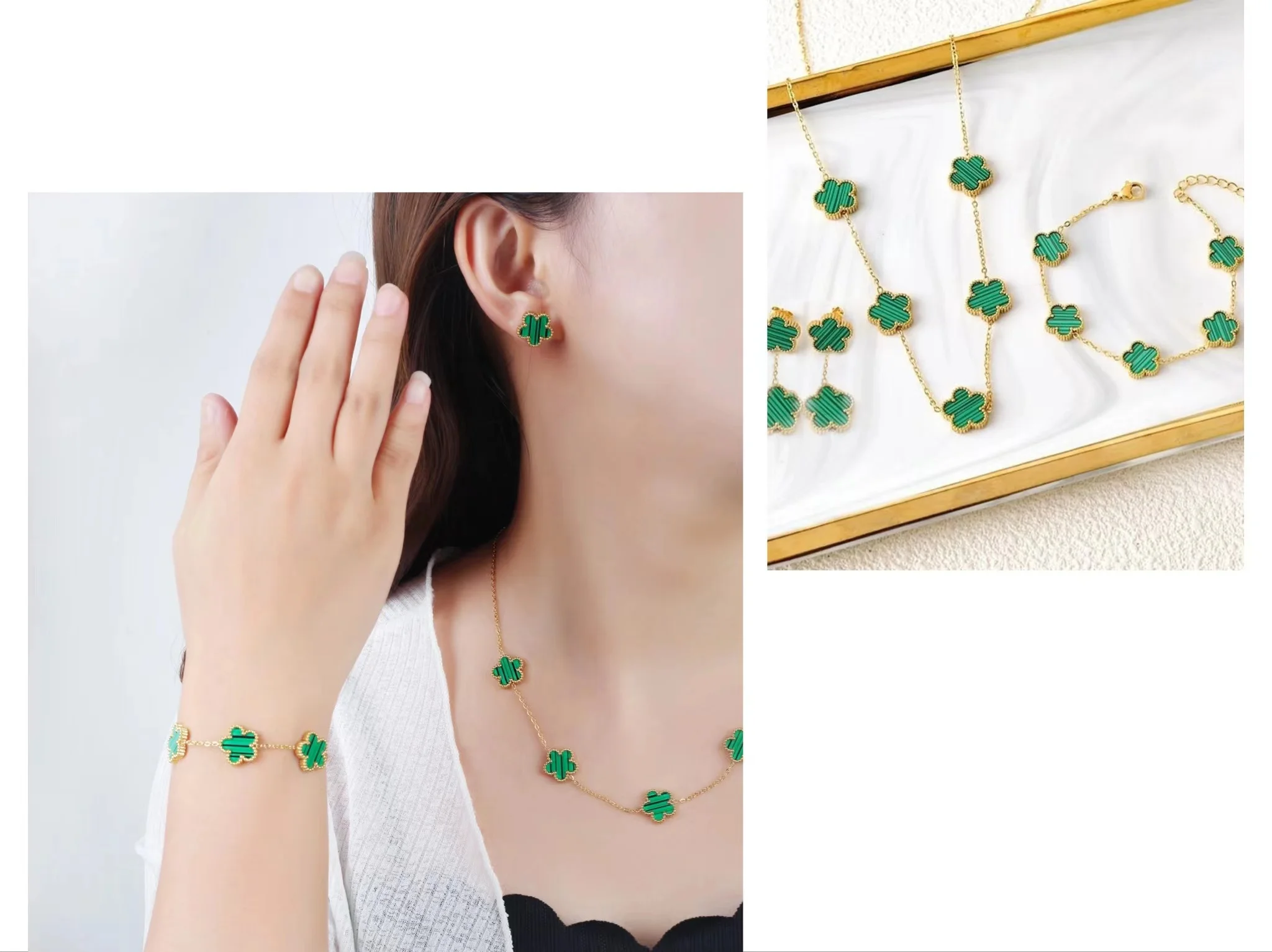 Fashion-Clover-Stainless-Steel-Jewelry-Collection-Bracelet-Necklace ...