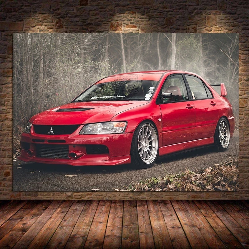 Supercar-Posters-Lancer-Evo-Red-Car-Print-Classic-Sportscar-Wall ...