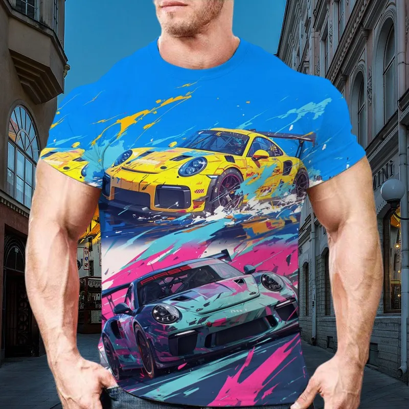 New Cool Sports Car Pattern Printed Summer Men's T-Shirt Street Trend O ...