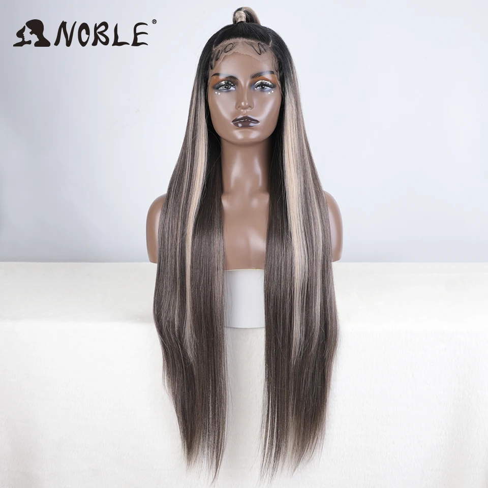 Noble-Synthetic-Lace-Front-Wig-36-13x4-Long-Straight-Updo-Ombre-Brown ...