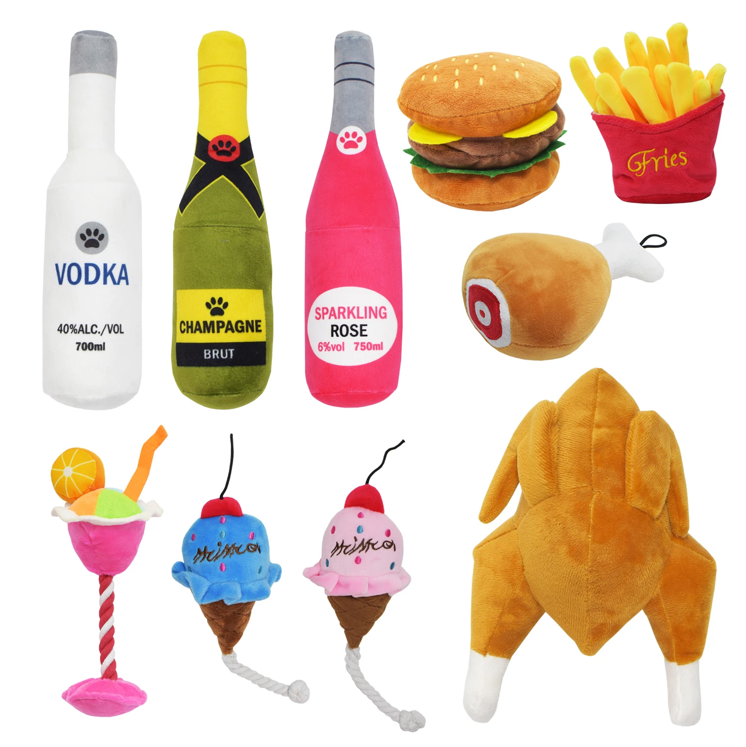 Creative Dog Toys Cocktail Vodka Wine Bottle Pet Toy Plush Filled ...