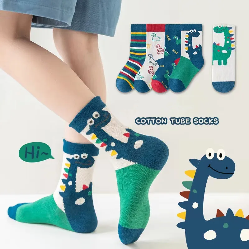 5Pairs/lot Kids Socks Spring Autumn Children Mid-calf Socks Girls Boys ...