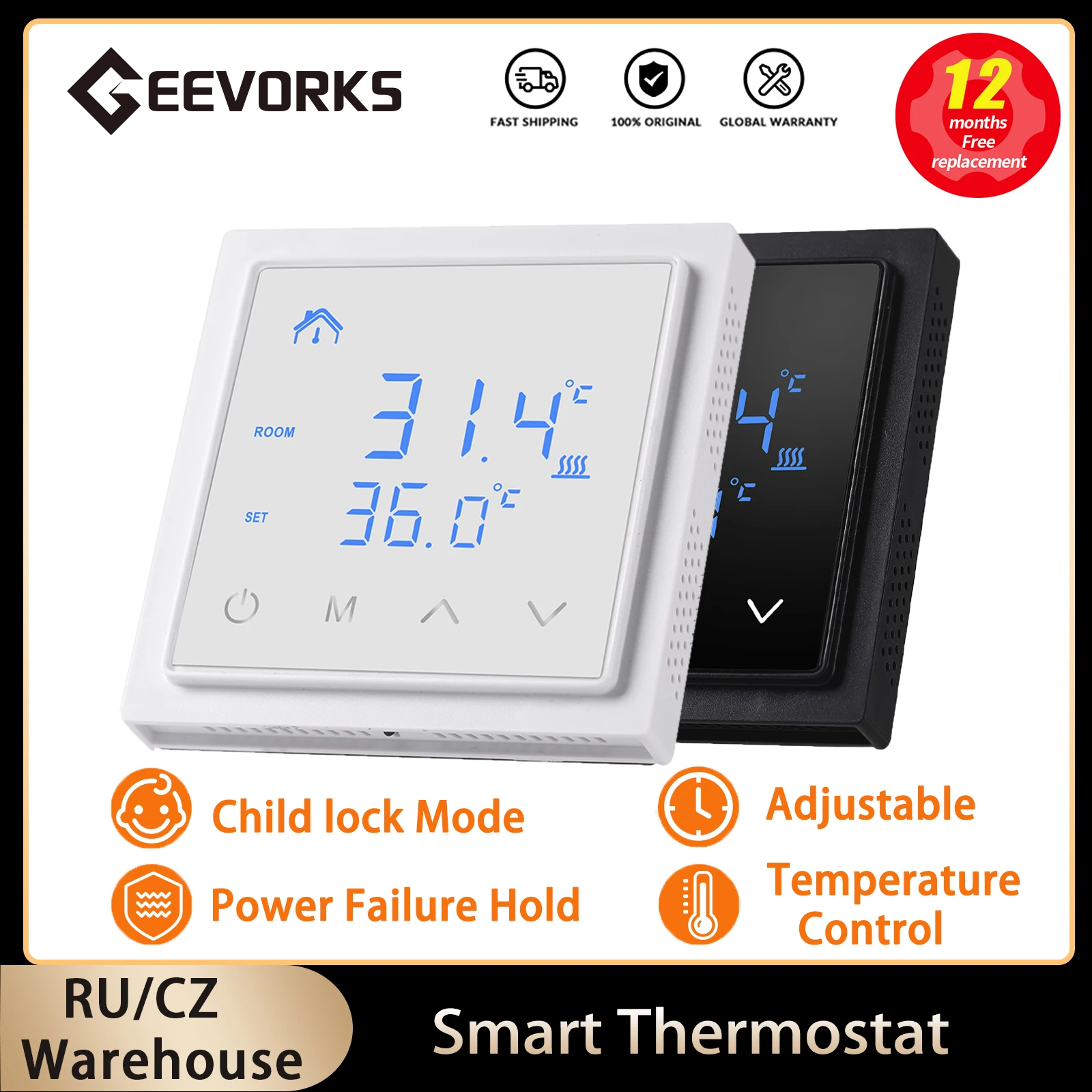 Smart Thermostat 16A Temperature Controller Floor Heating with LED ...