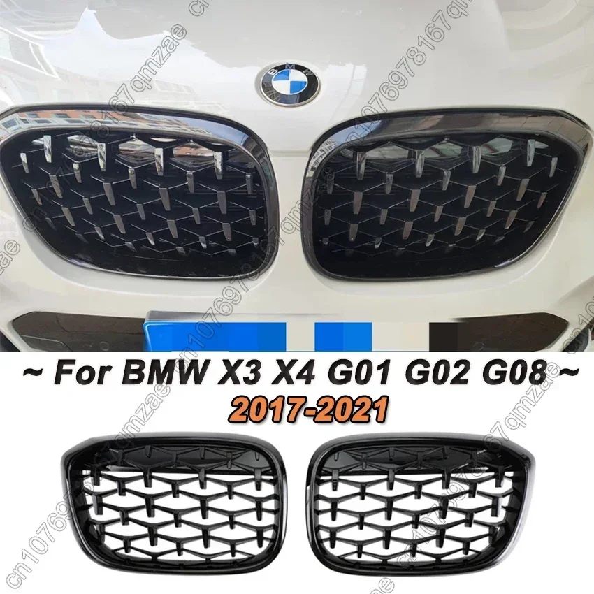 Car Front Kidney Grille Grills Silver and Black Diamond Style For BMW ...