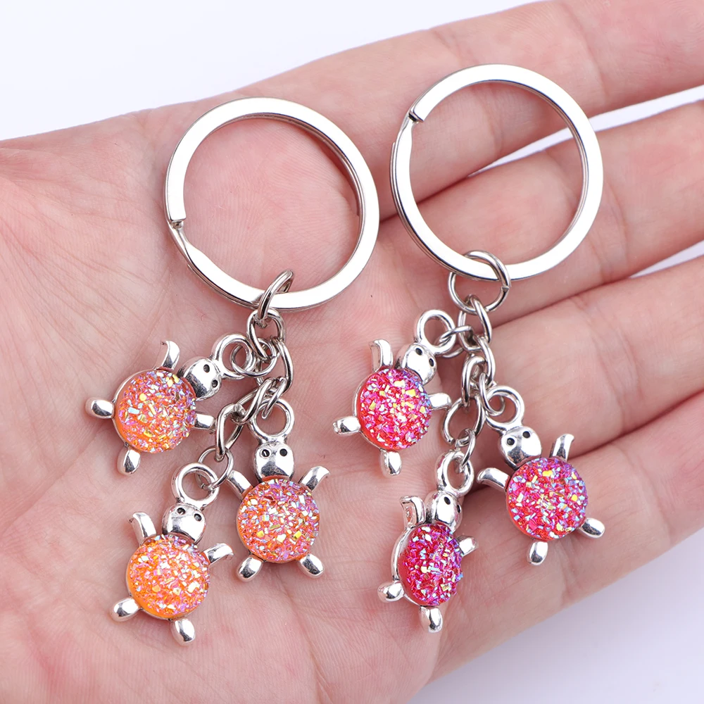 Three-Small-Tortoise-Ore-Mixed-Resin-Scale-Keychain-Animal-Alloy ...