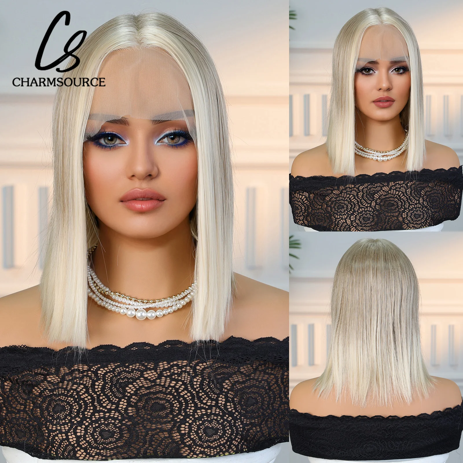 CharmSource-Lace-Front-Wigs-with-High-Quality-Straight-White-Blonde ...