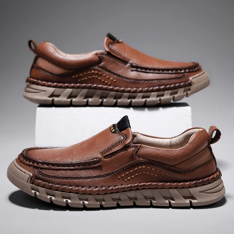 2024 New Men Casual Shoes Handmade Leather Loafers Comfortable Men's ...