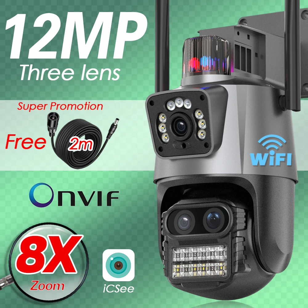 6K 12MP HD WIFI Surveillance Camera 8X Zoom Dual Screens PTZ Video ...