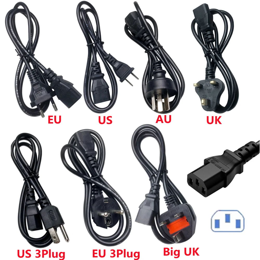 3PIN-Power-Cord-Plug-EU-US-UK-AU-IEC-C13-Power-Adapter-Cable-Plug-For ...