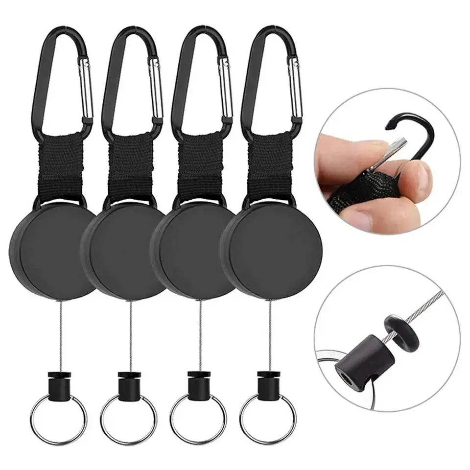 Steel Wire Cord Pull Key Ring Retractable keychain Portable Tactical ...