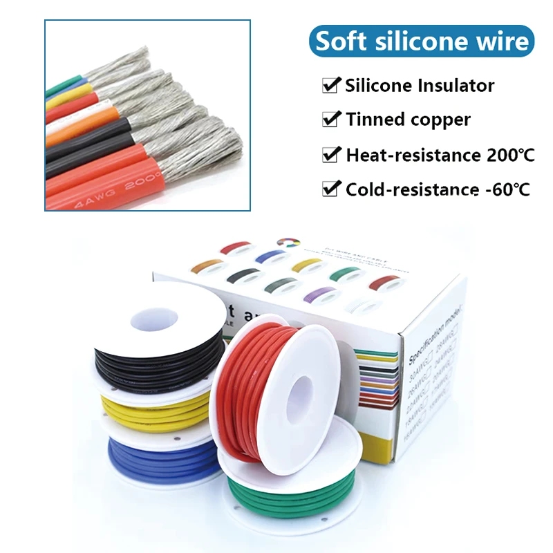 Heat Resistant Soft Silicone Wire 5 Colors in A Box Kit 30/28/26/24/22/20/18AWG Stranded Cable ...