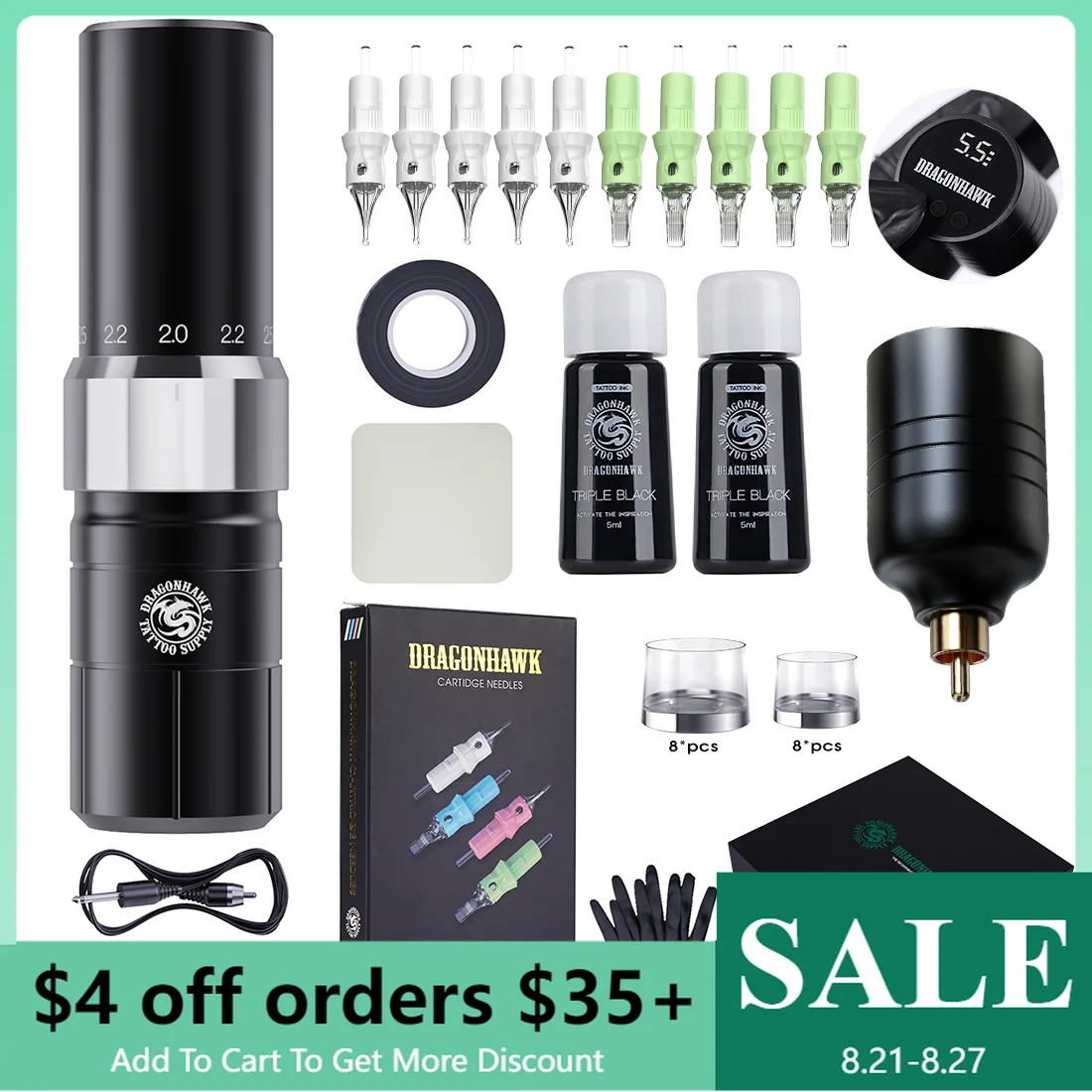 Dragonhawk-Tattoo-Machine-Kit-Complete-Pen-Wireless-Machine-S8-Tattoo ...