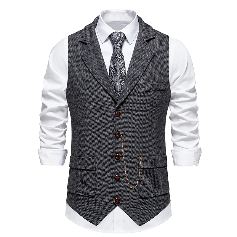 Men-s-Retro-Lapel-Chain-Vest-Fashion-Herringbone-Coarse-Tweed-Pockets ...