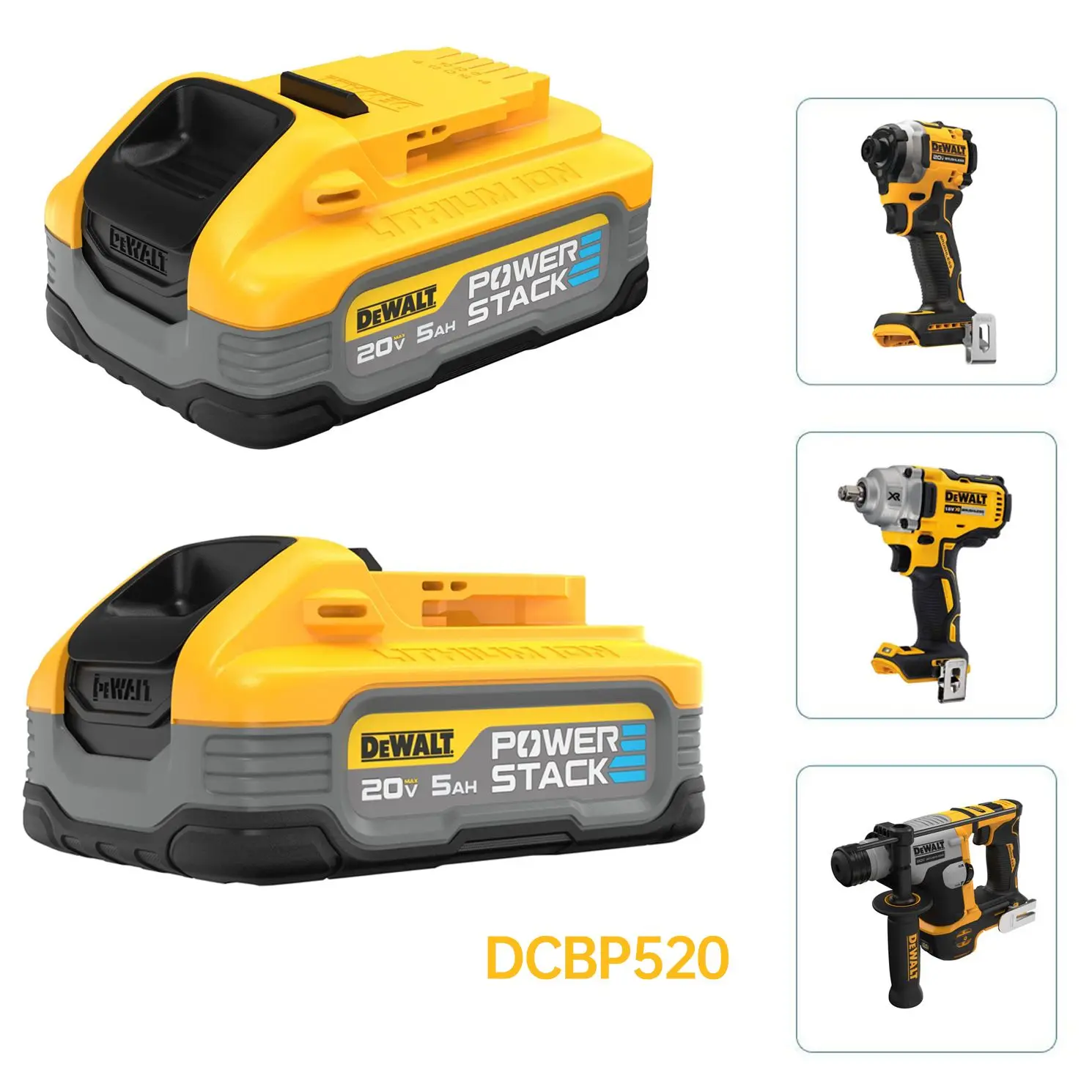 Dewalt Dcbp520 Rechargeable Powerstack Lithium Lon Battery 20v Max 5.0ah Dewalt Power Tools ...