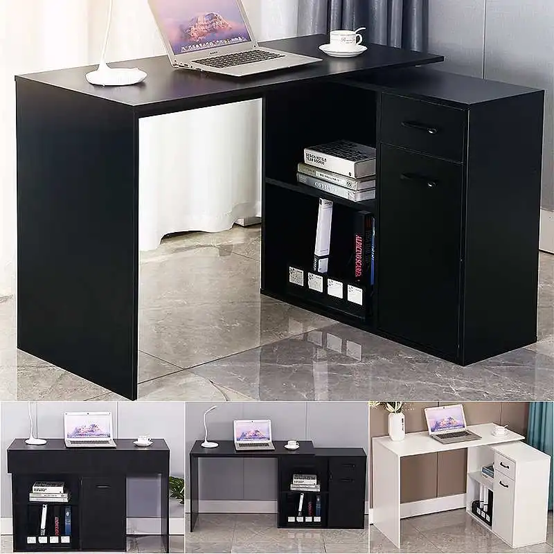 68 inch L-Shaped Rotating Computer Desk with Storage Shelves Modern ...