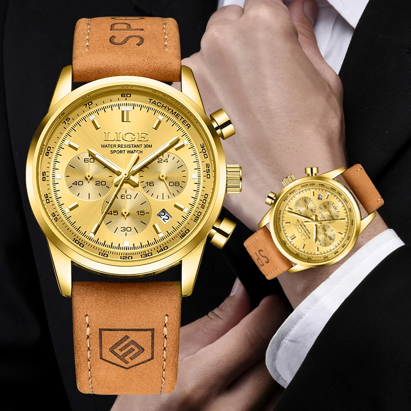 LIGE-Mens-Watches-Fashion-Business-Genuine-Leather-Quartz-Wristwatch ...