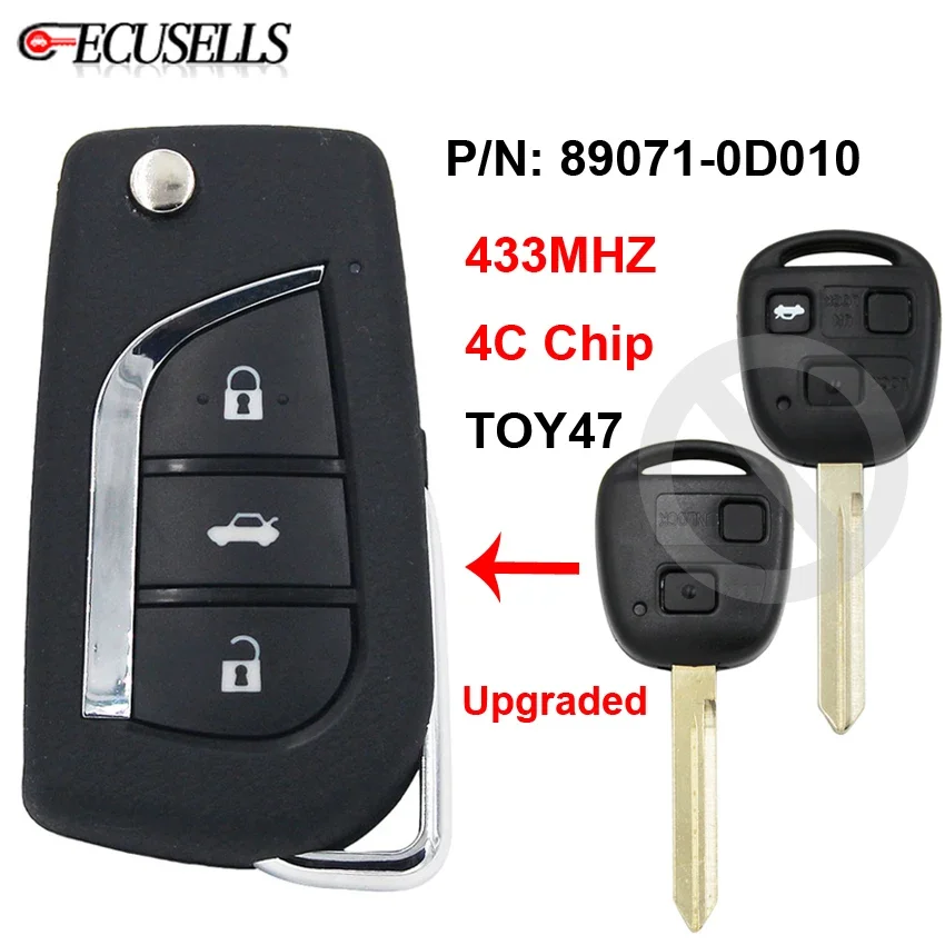 Ecusells-Flip-Upgraded-Remote-Car-Key-433MHz-4C-Chip-P-N-89071-0D010 ...