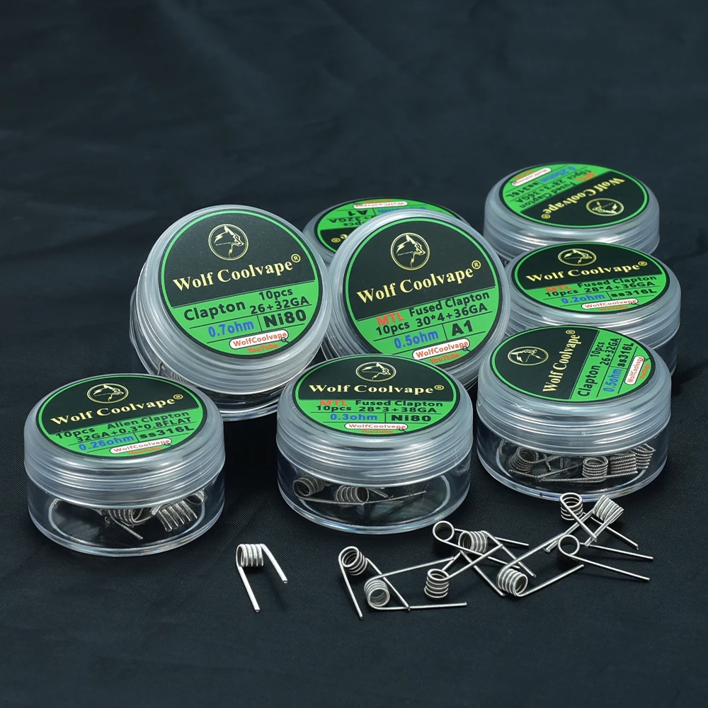 10pcs-box-NI80-SS316L-A1-Alien-Fused-Clapton-Wire-Tiger-coils-Prebuilt ...