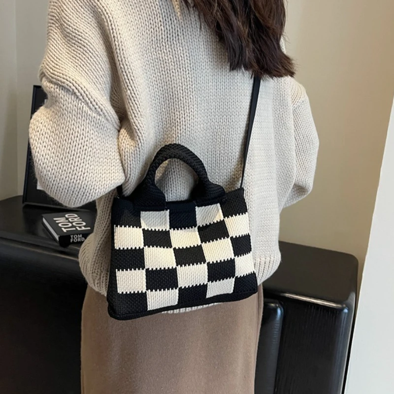 Shoulder-Handbag-New-Checkerboard-Knitted-Shoulder-Handbag-Versatile ...
