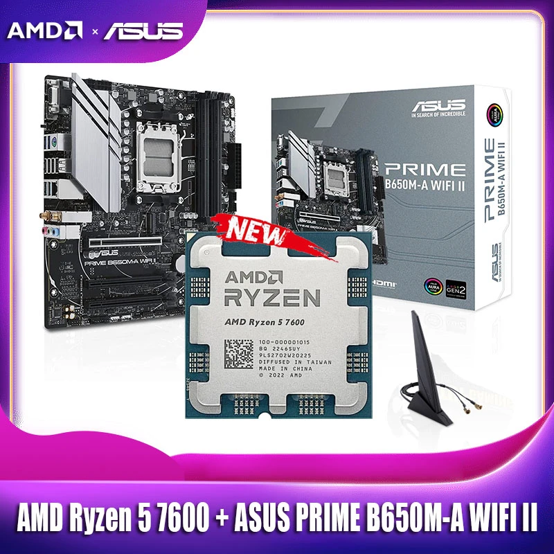 AMD Ryzen 5 7600 R5 7600 CPU + Asus PRIME B650M A WIFI II Soquete Mãe ...