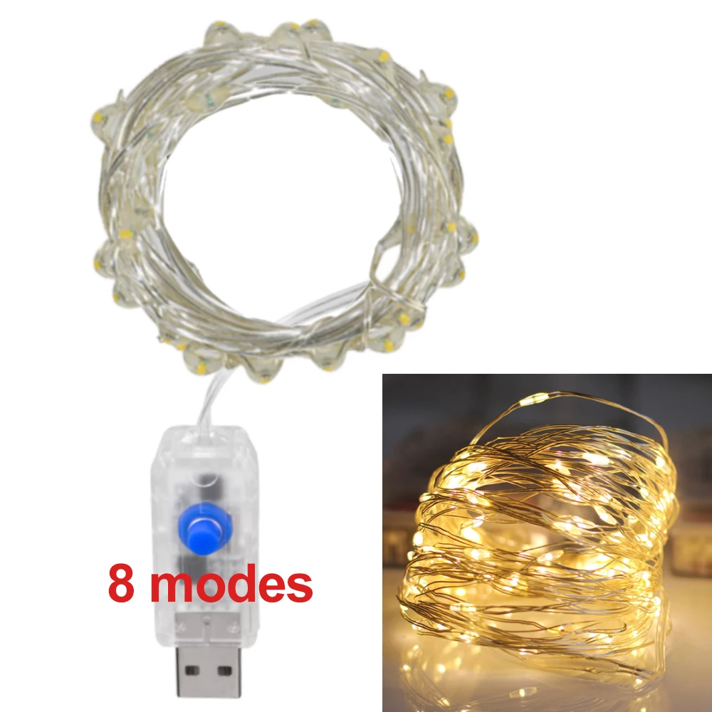 USB-Copper-Wire-Low-Voltage-LED-Light-String-8-Modos-Fairy-Lights-para ...