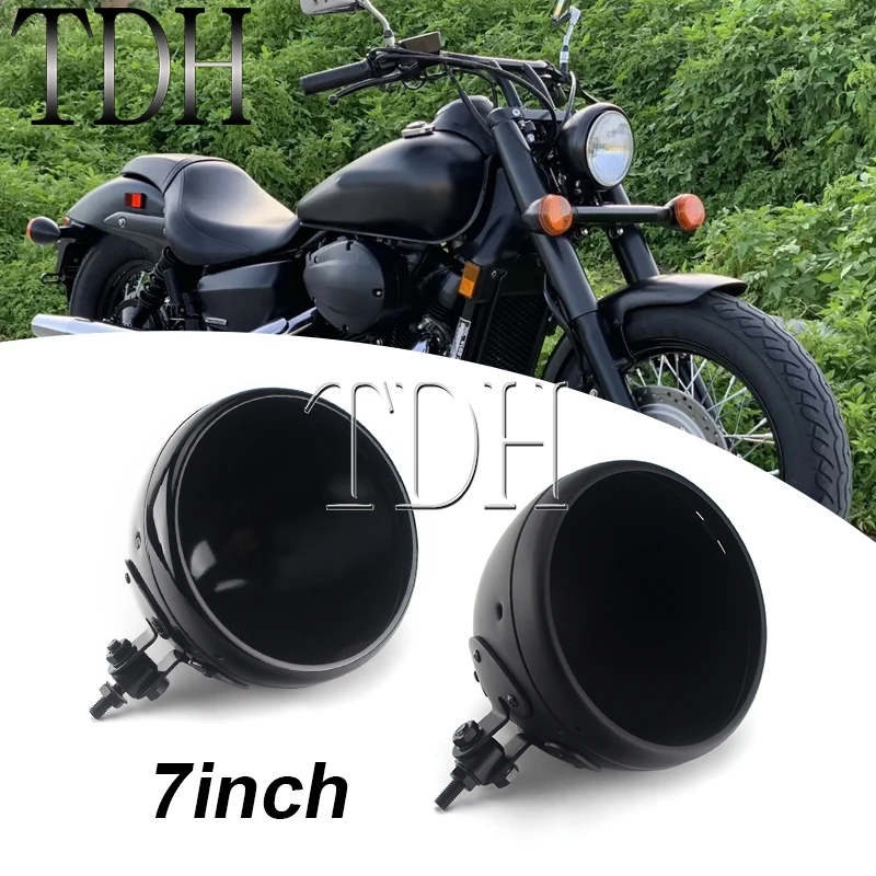 7-inch-LED-Retro-Motorcycle-Bottom-Mount-Round-Headlight-Housing-Mount ...