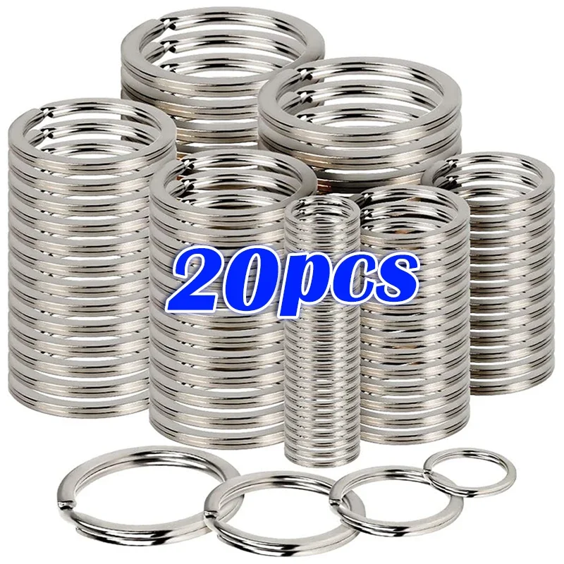 10-20pcs-Stainless-Steel-Polished-Silver-Keyring-Hole-Flat-Key-Ring-Key ...