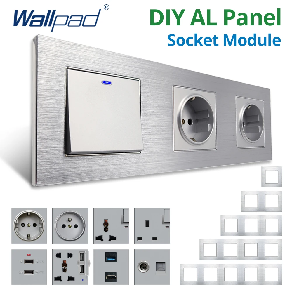 Wallpad-DIY-Module-Silver-Aluminum-Panel-Wall-Power-Socket-Electrical ...