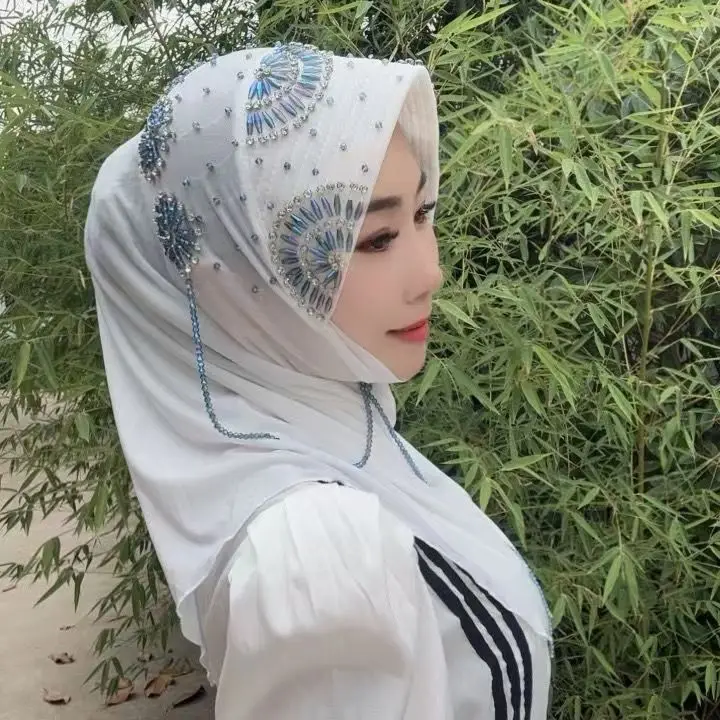 Luxury Ethnic Caps Hijab for Women Muslim Face Veil Home Party Headband ...
