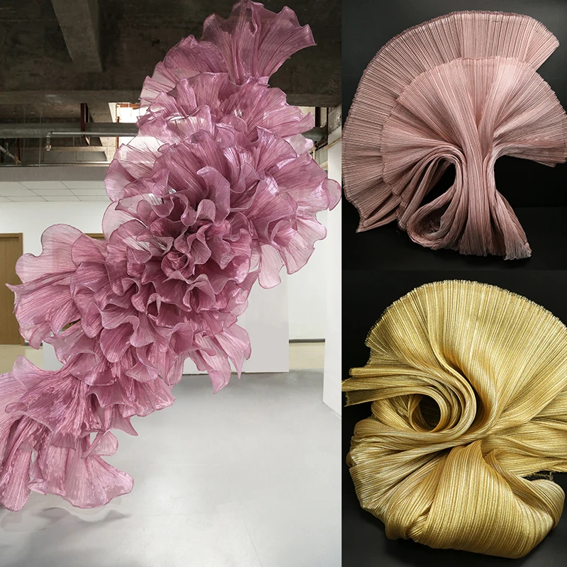 Metallic-Pearlescent-Miyake-Pleated-Fabric-for-Wedding-Styling-Stage ...