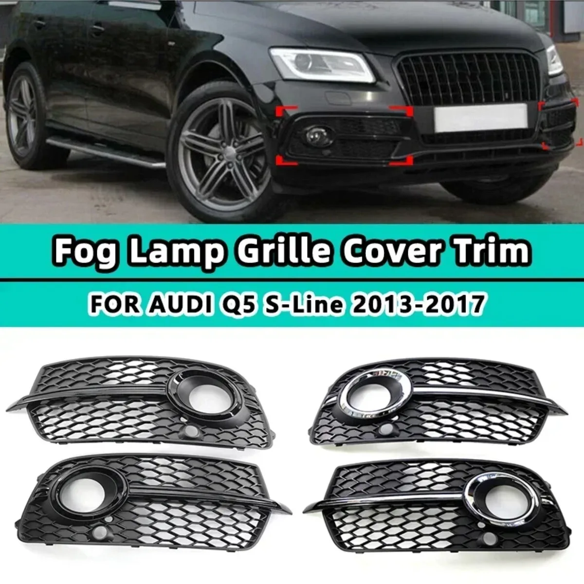 For Audi Q5 Sport S-line 2013 2014 2015 2016 Pair Front Fog Light Cover ...