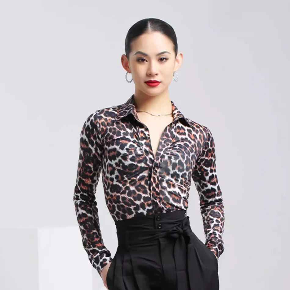 Leopard-Long-Sleeve-Shirt-Female-Latin-Dance-Dress-Women-Ballroom-Dance ...