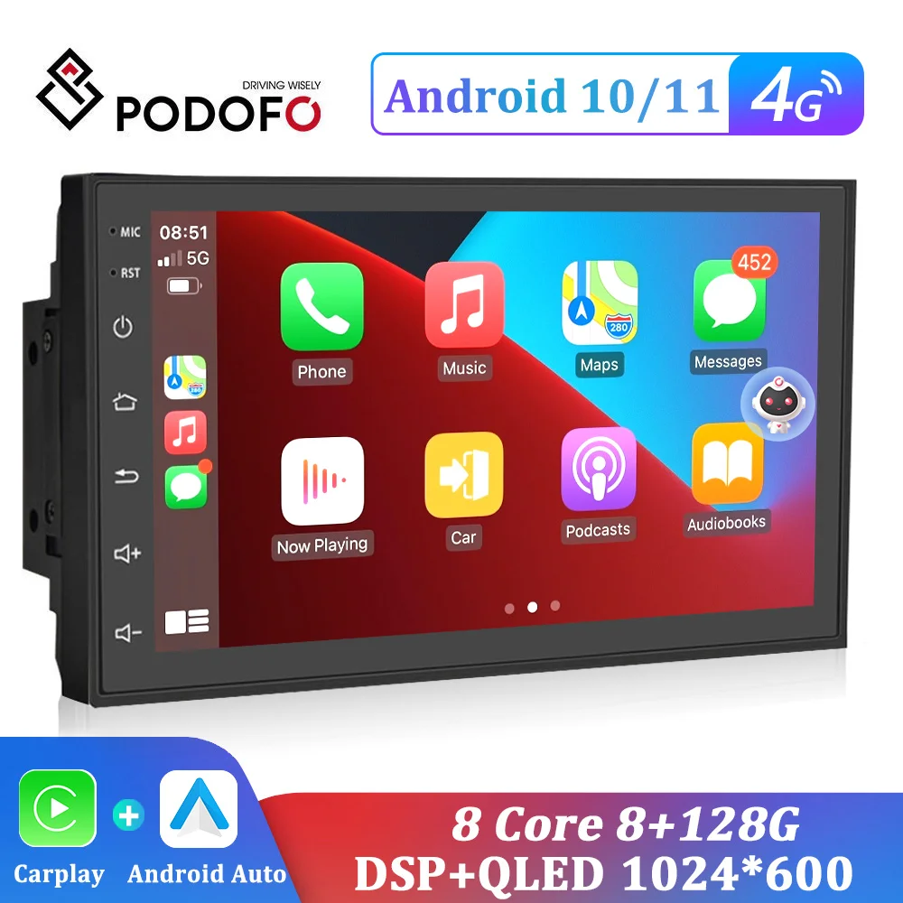 Podofo 8g 128g Car Radio Gps 2 Din Android 10.0 Auto Carplay Universal 7" For Volkswagen Nissan ...