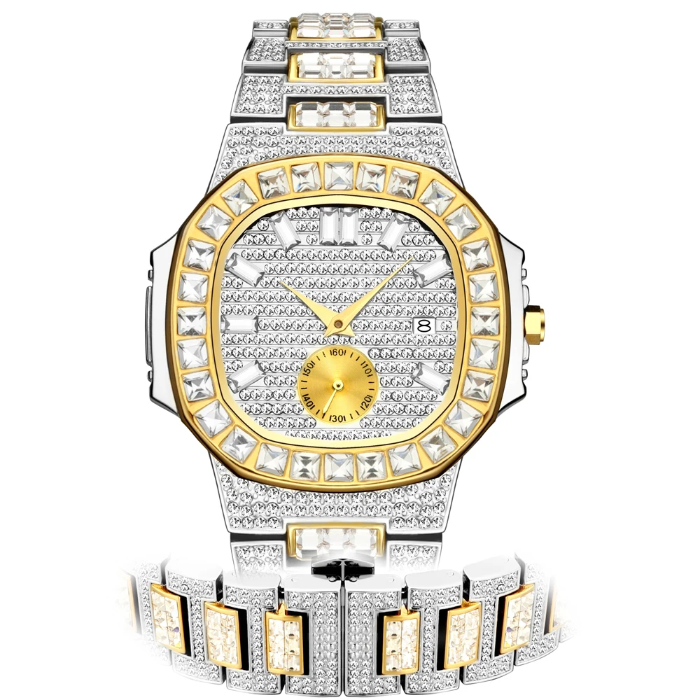 Hip Hop Gold Watch for Men Bling Full Diamond Mens Watches Man Fashion ...