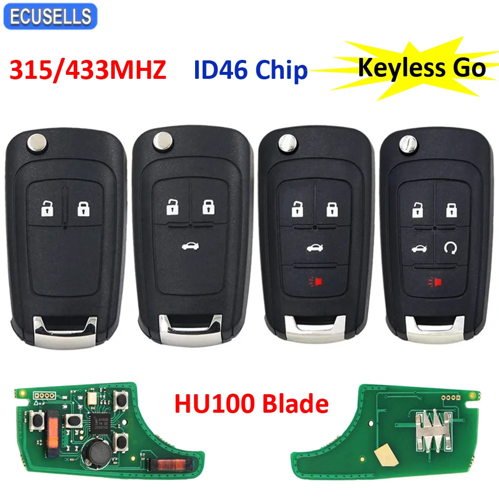 Ecusells 2/3/4/5B Keyless-go Remote Smart Car Key 315/433MHz ID46 Chip ...