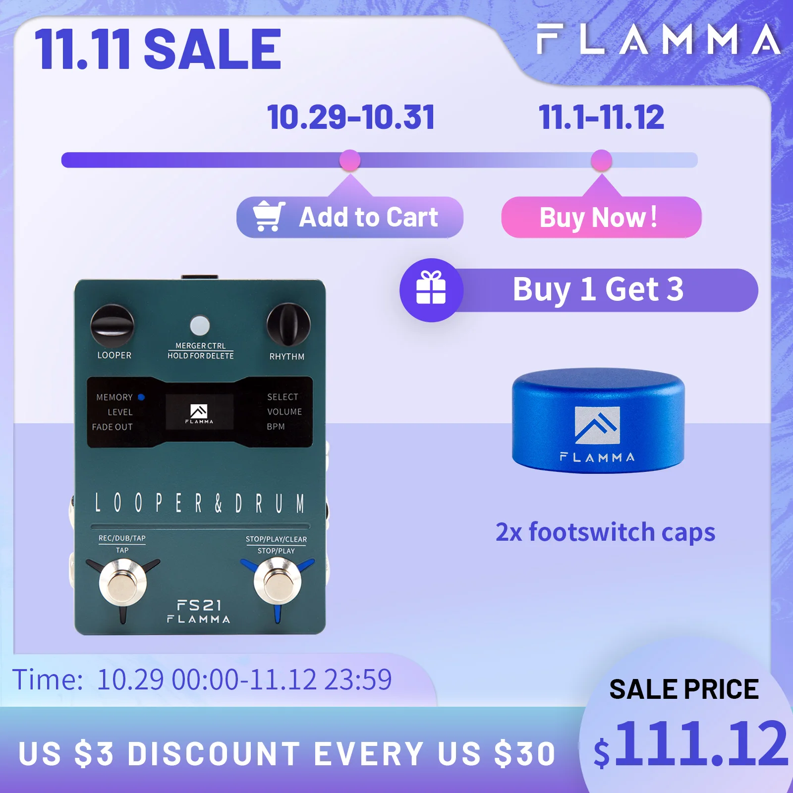 Flamma Fs21 Drum Machine Looper Guitar Effcts Pedal 160 Minutes Looper ...